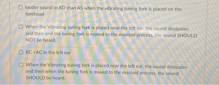 Solved If a patient has conduction loss in the left ear (AS) | Chegg.com