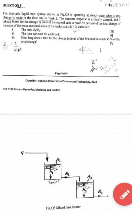 Solved The two-tank liquid-level system shown in Fig.Q5 is | Chegg.com