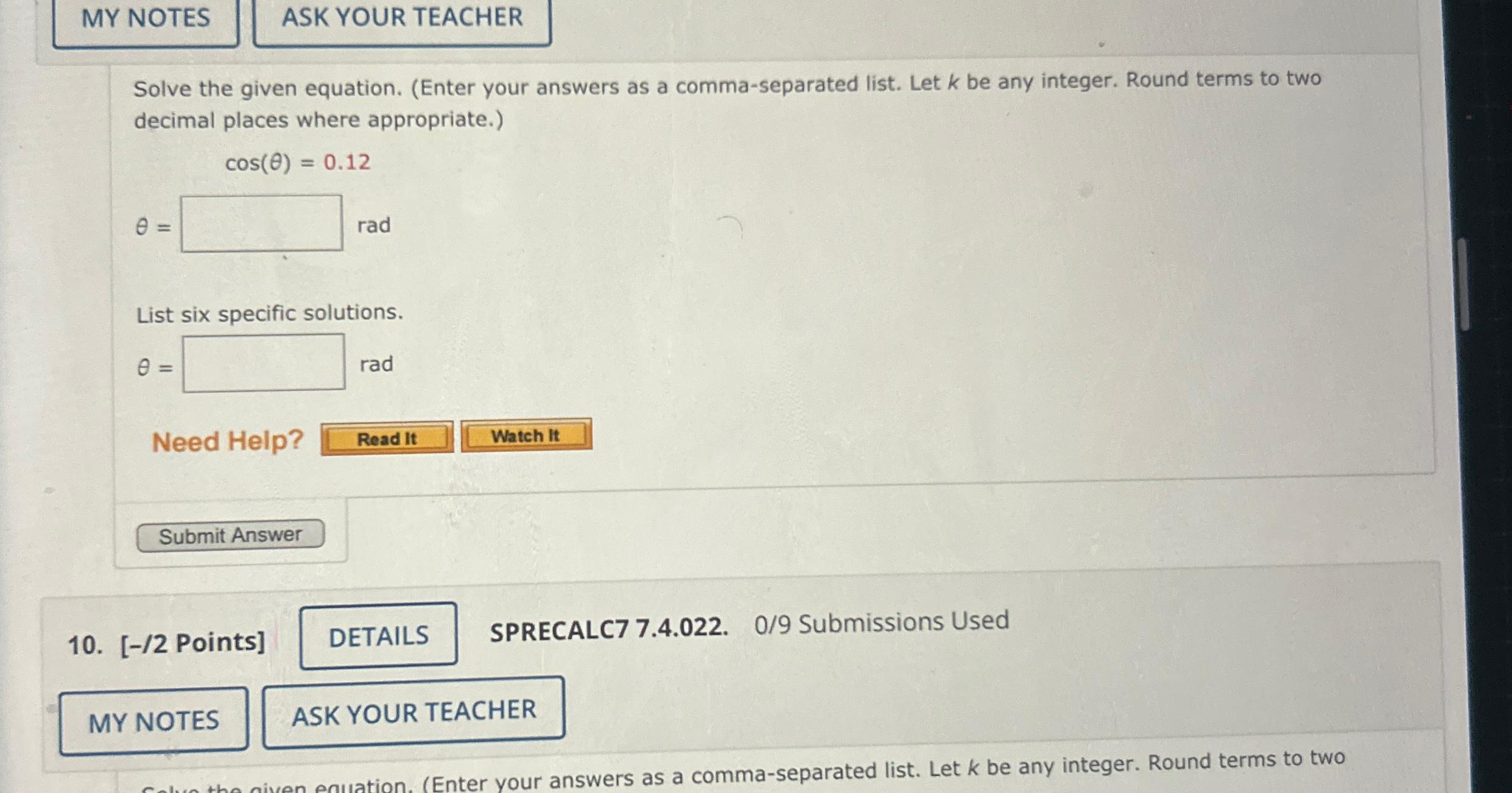 Solved ASK YOUR TEACHERSolve the given equation. (Enter your | Chegg.com