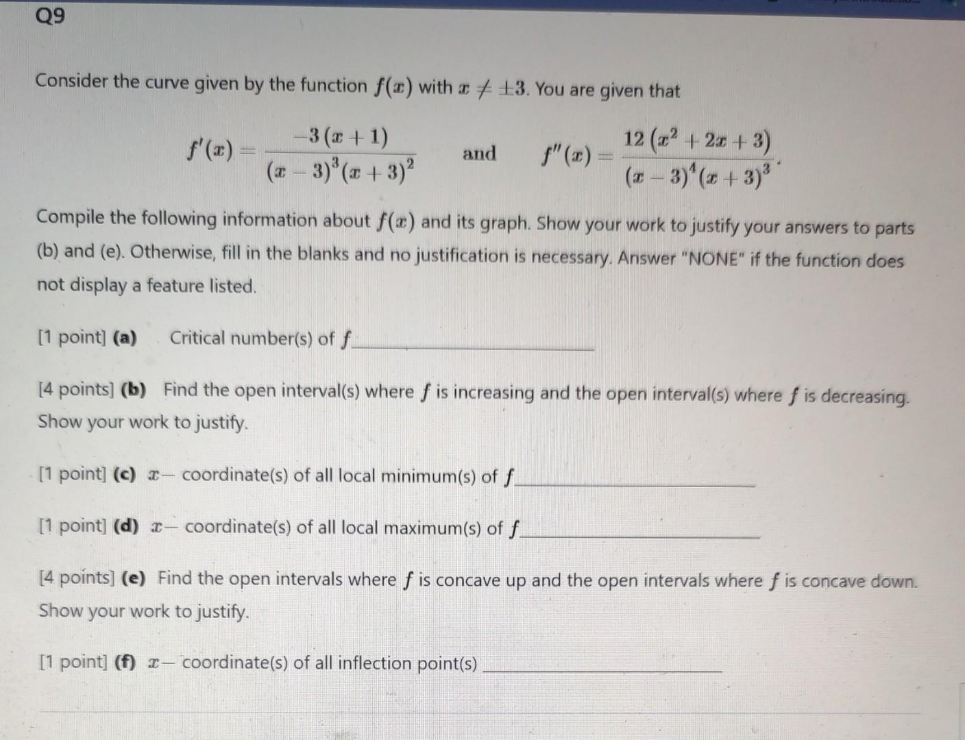 Solved Q9 Consider the curve given by the function f(x) with | Chegg.com