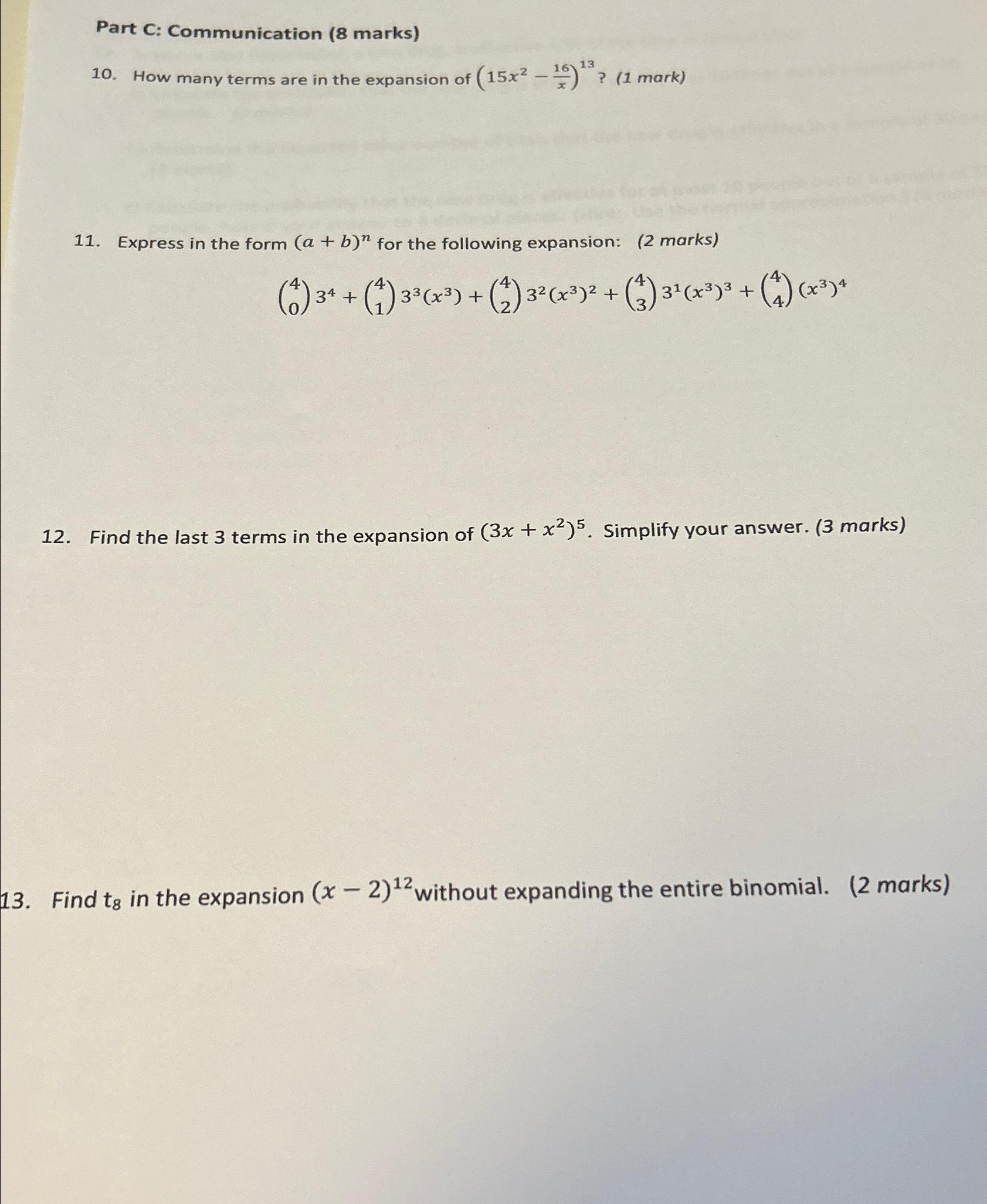 Solved Part C: Communication (8 ﻿marks)10. ﻿How many terms | Chegg.com