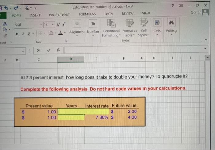 Solved ? Calculating the number of periods - Excel FORMULAS | Chegg.com