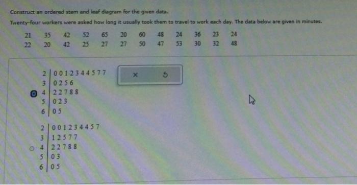 Solved Construct an ordered stem and leaf diagram for the | Chegg.com