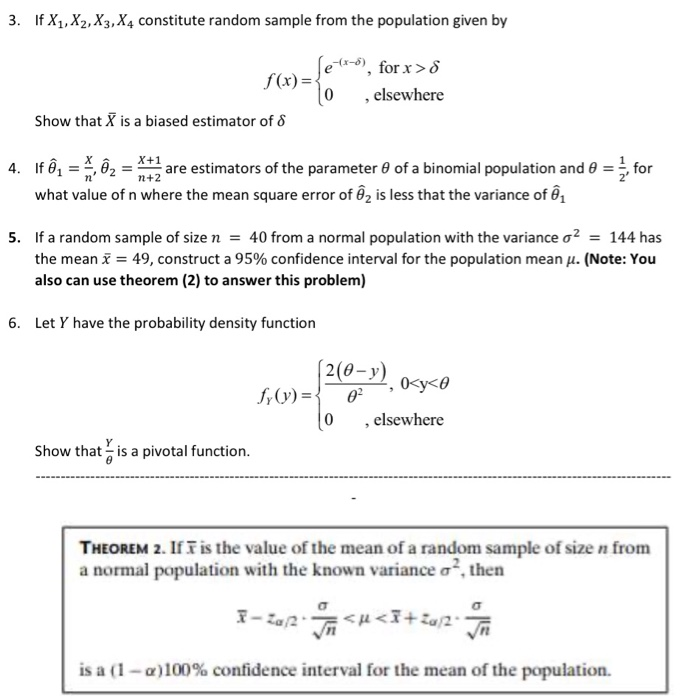 Solved 3. If X1, X2, X3, X4 constitute random sample from | Chegg.com