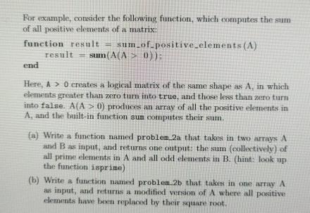 Solved matlab For example, consider the following function, | Chegg.com