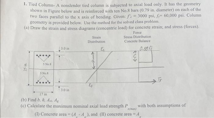 Solved 1. Tied Column- A nonslender tied column is subjected | Chegg.com