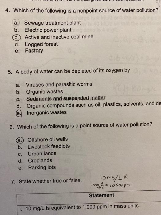 Solved 4. Which of the following is a nonpoint source of | Chegg.com