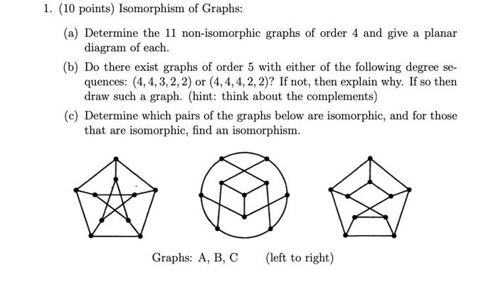 Solved 1. (10 points) Isomorphism of Graphs: (a) Determine | Chegg.com