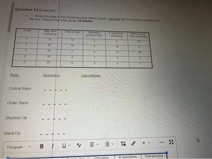Solved Question 14 (4 points) Using the data in the | Chegg.com