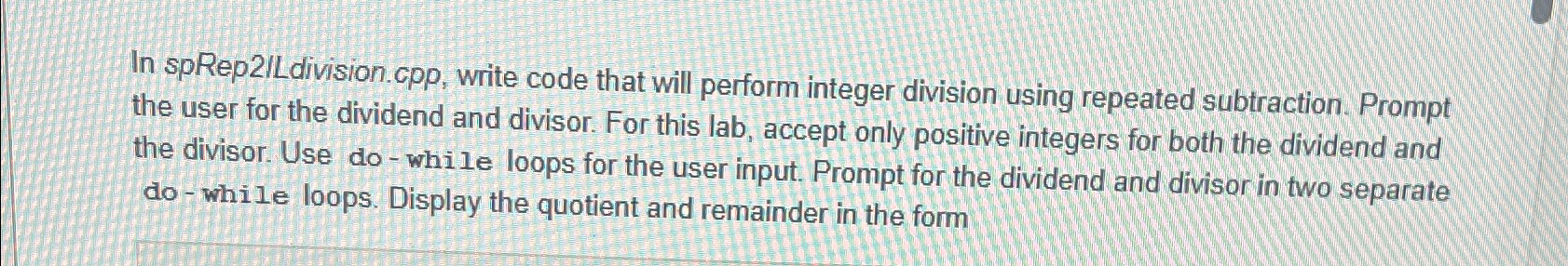 Solved In spRep2/Ldivision.cpp, ﻿write code that will | Chegg.com