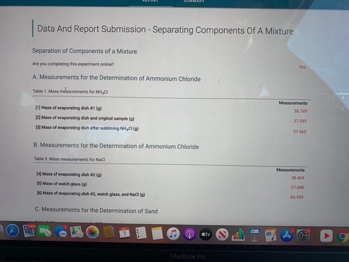 SUMMART Data And Report Submission - Separating | Chegg.com