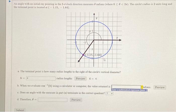 An angle with an initial ray pointing in the 3 | Chegg.com