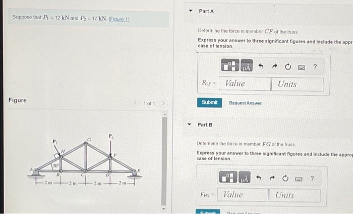 Solved Suppose that P1 = 12kN and P2 = 17kN. Determine the | Chegg.com