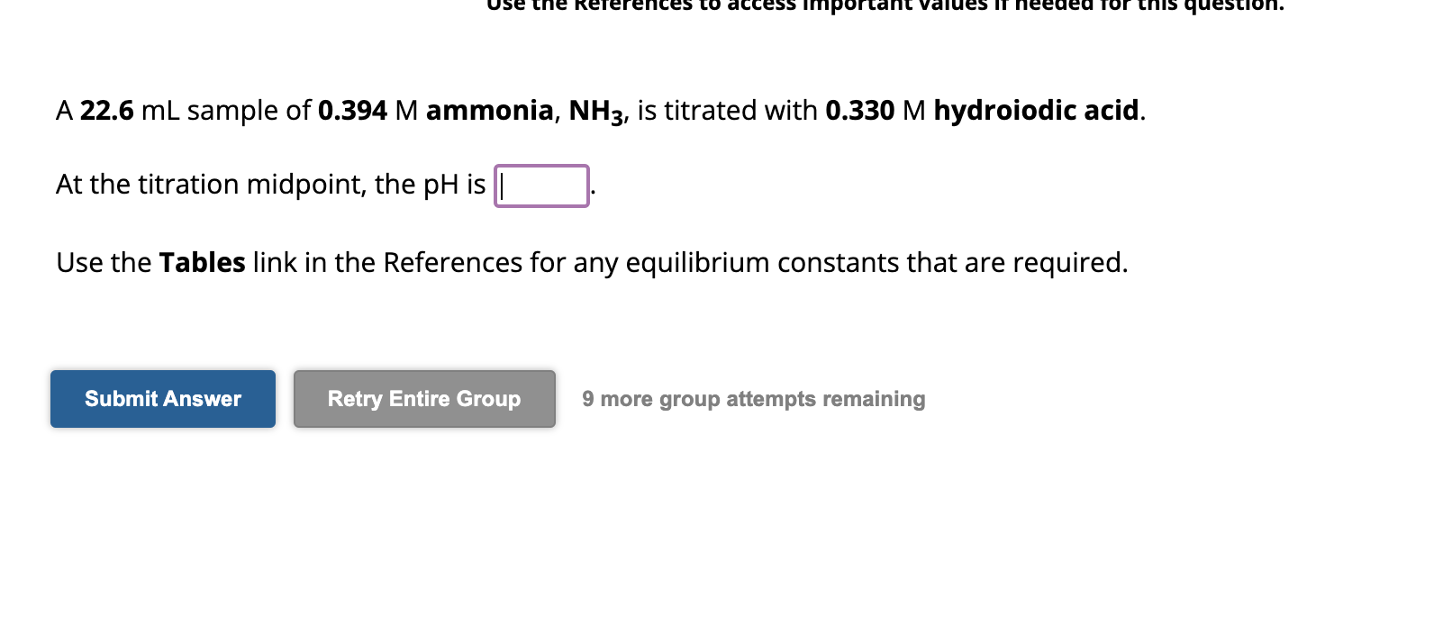 Solved A 22.6mL ﻿sample of 0.394M ﻿ammonia, NH3, ﻿is | Chegg.com