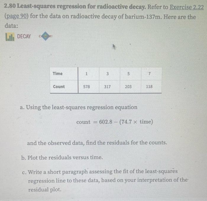 Solved 2.80 Least-squares regression for radioactive decay. | Chegg.com