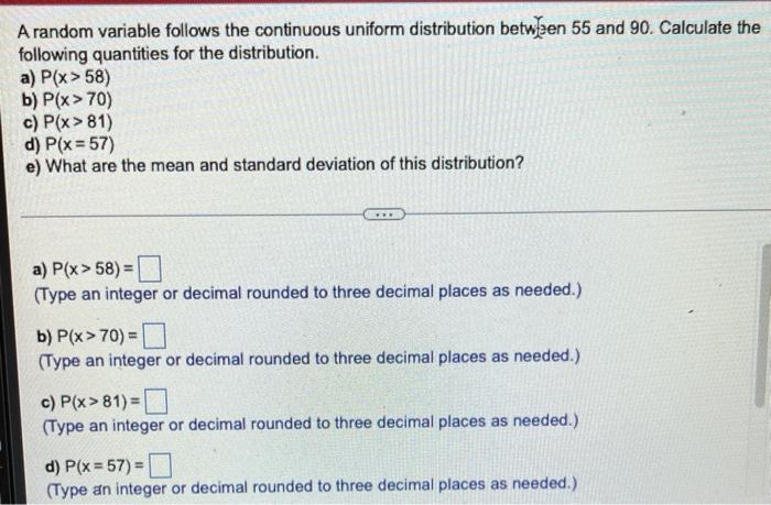 Solved A random variable follows the continuous uniform | Chegg.com