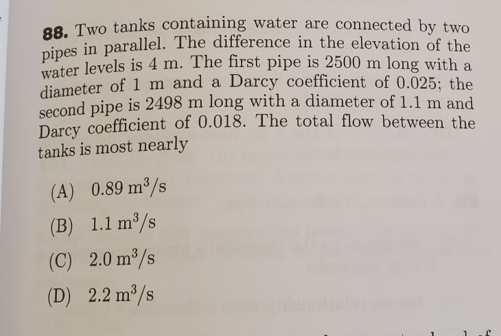 Solved pipes in parallel. The tanks containing water are | Chegg.com