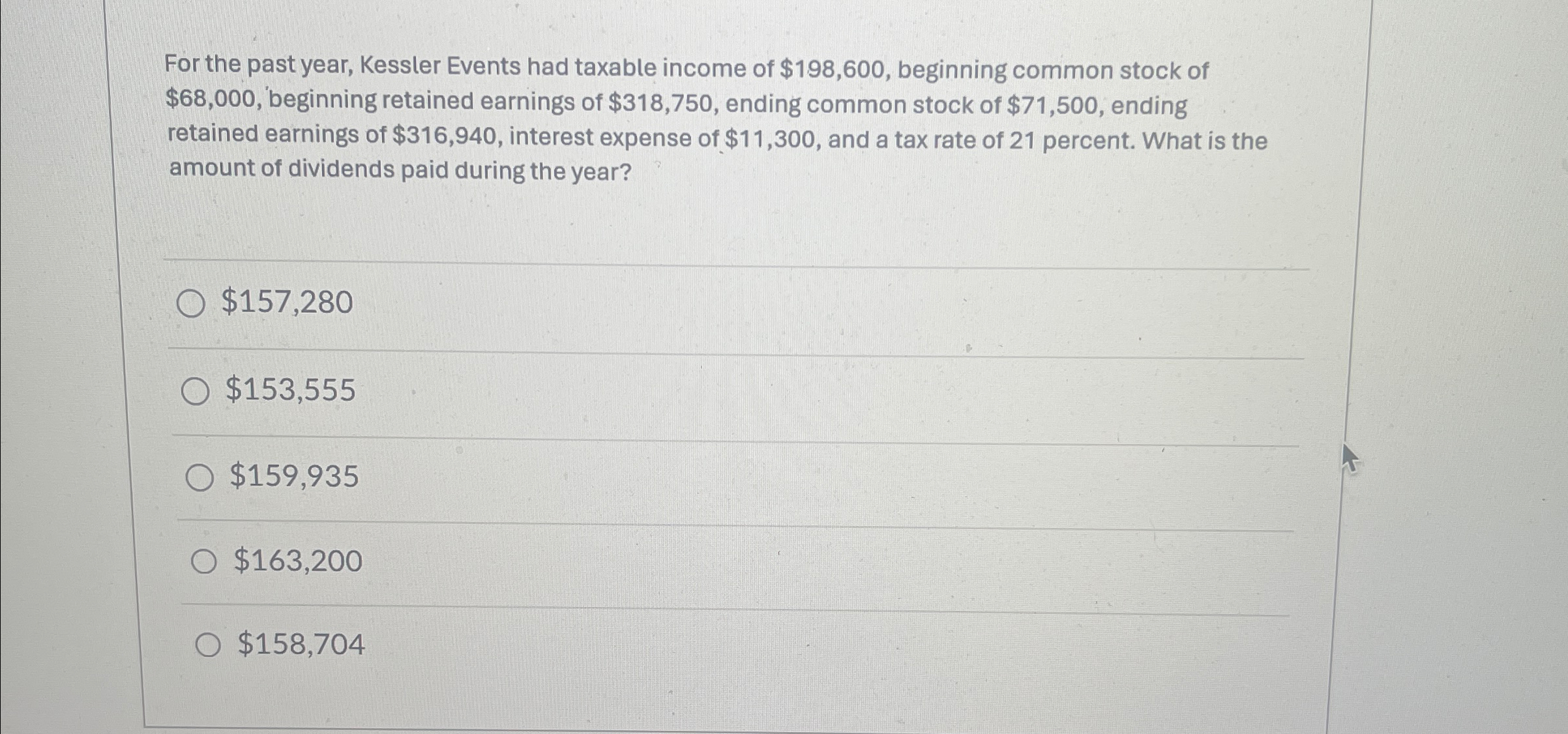 Solved For the past year, Kessler Events had taxable income | Chegg.com