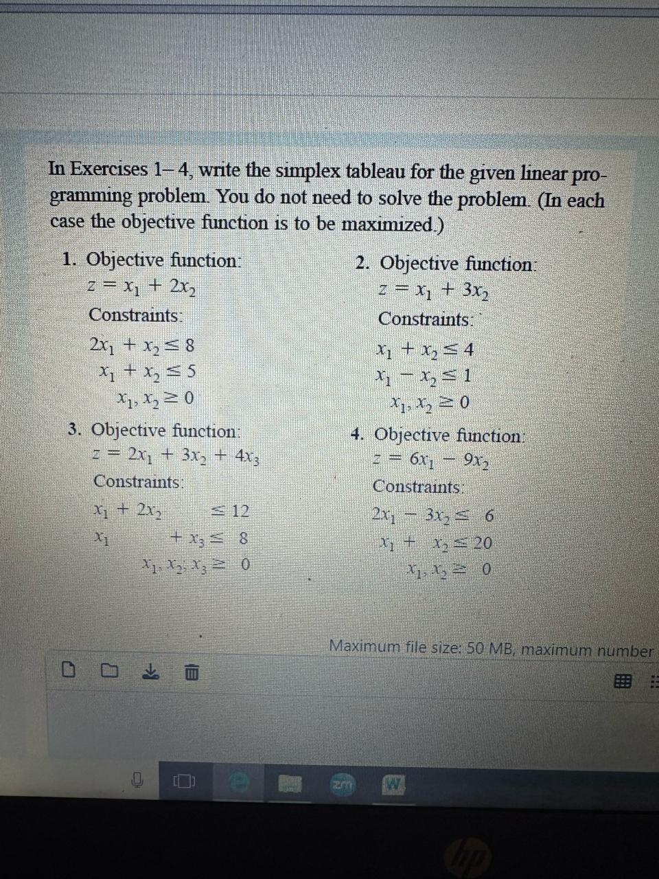 Solved In Exercises 1-4, ﻿write the simplex tableau for the | Chegg.com