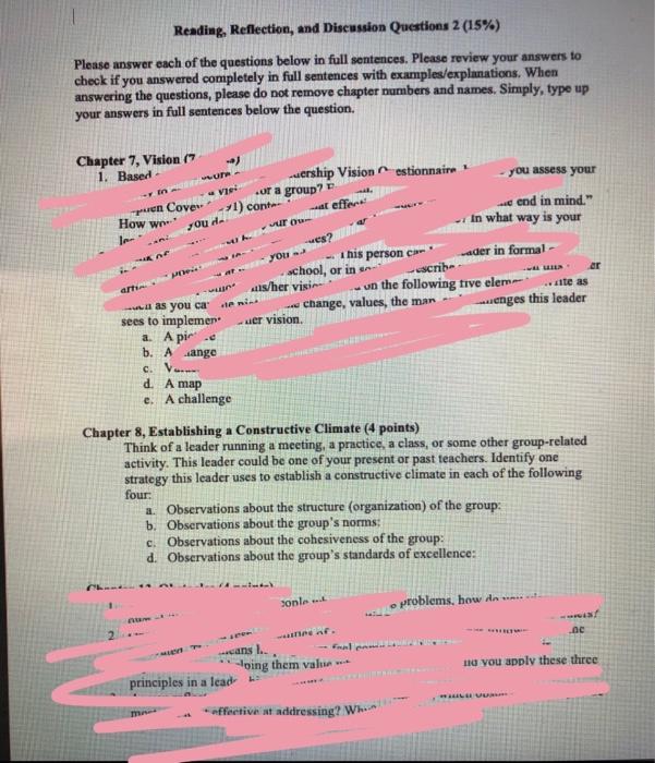 Solved Reading, Reflection, and Discussion Questions 2 (15%) | Chegg.com