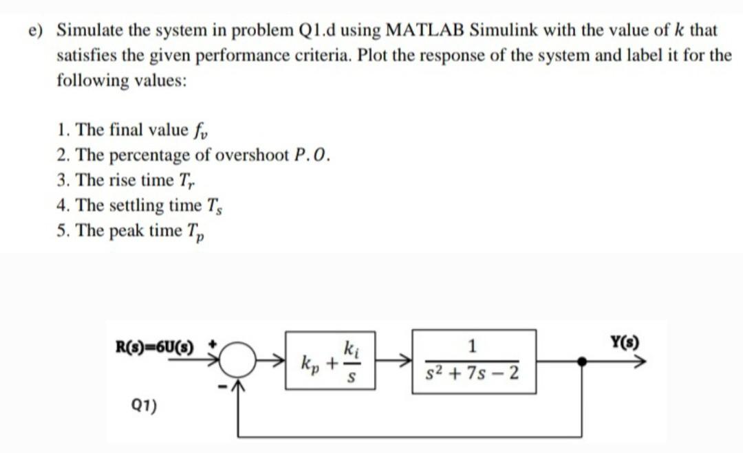 e) Simulate the system in problem Q1.d using MATLAB | Chegg.com
