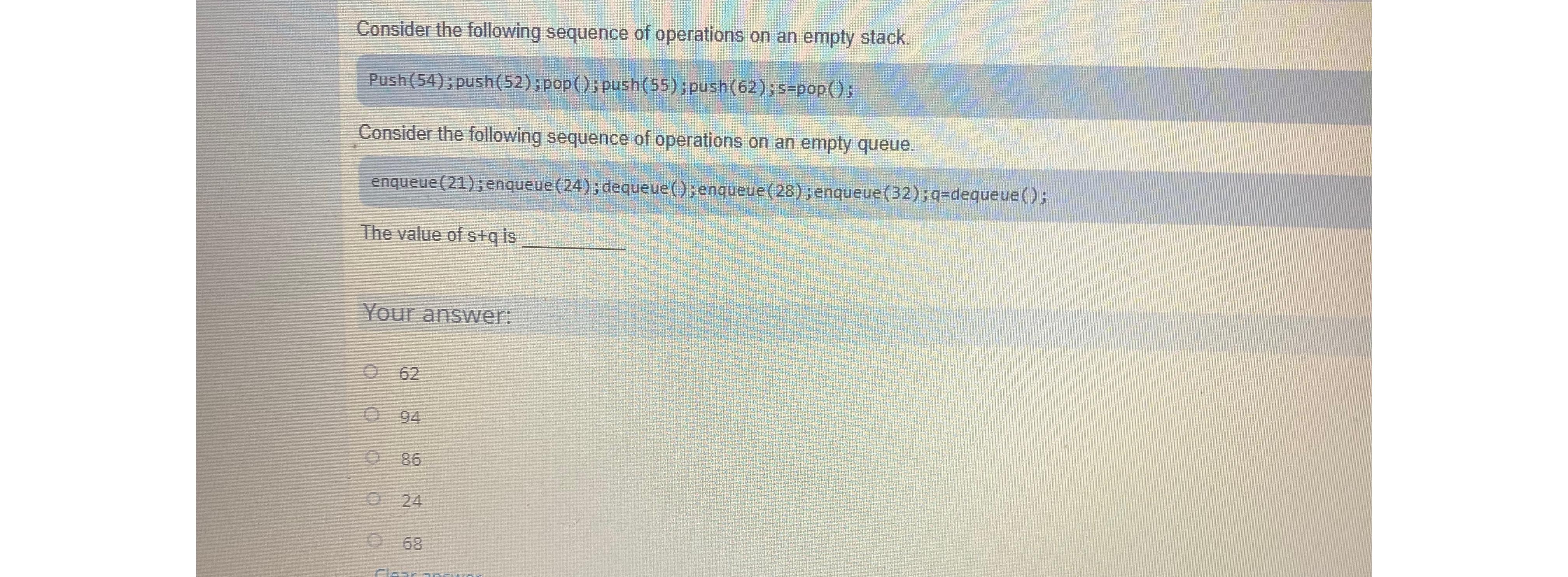 Solved Consider the following sequence of operations on an | Chegg.com