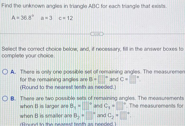 Solved Find the unknown angles in triangle ABC for each | Chegg.com