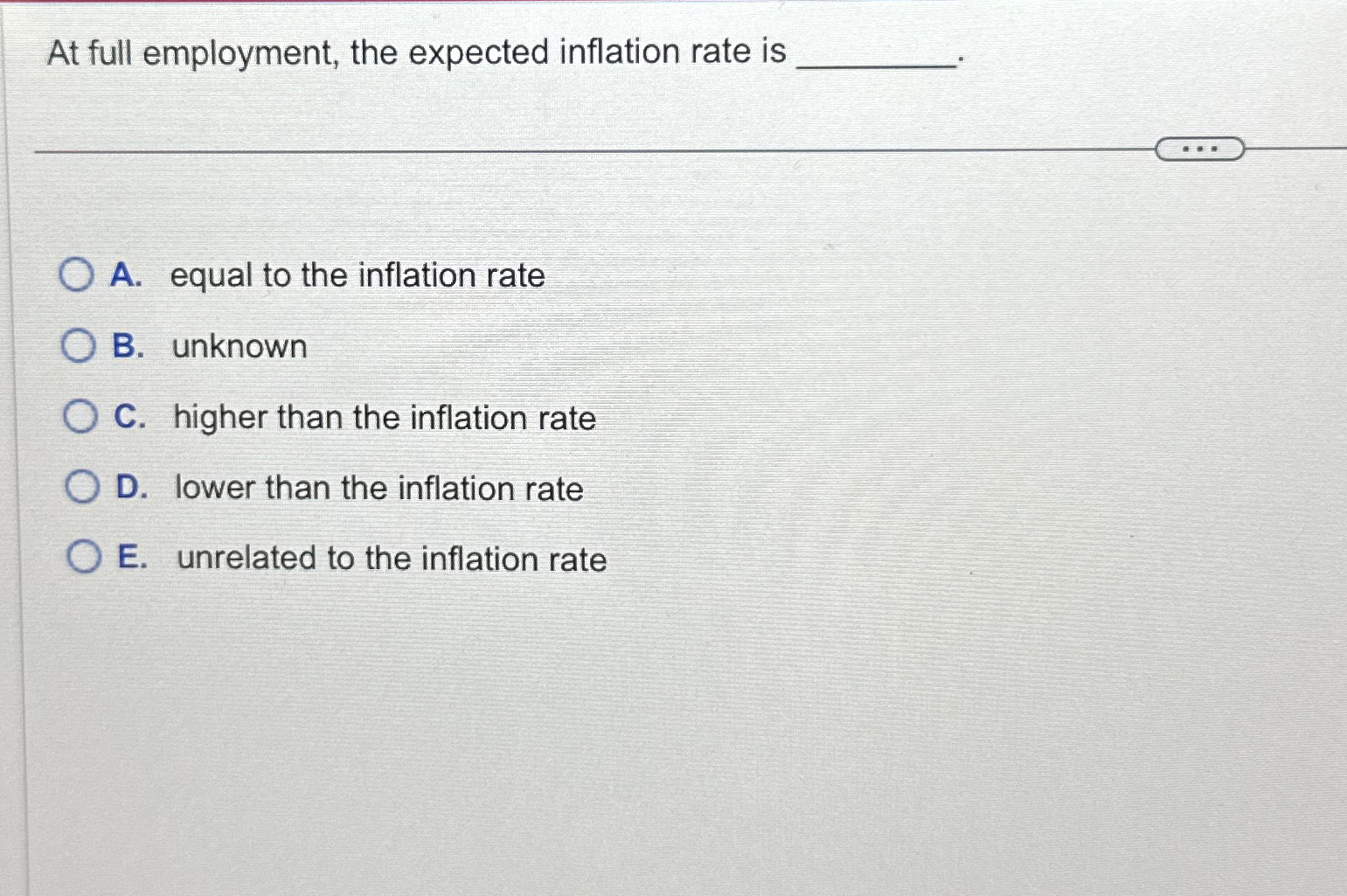 Solved At full employment, the expected inflation rate isA. | Chegg.com