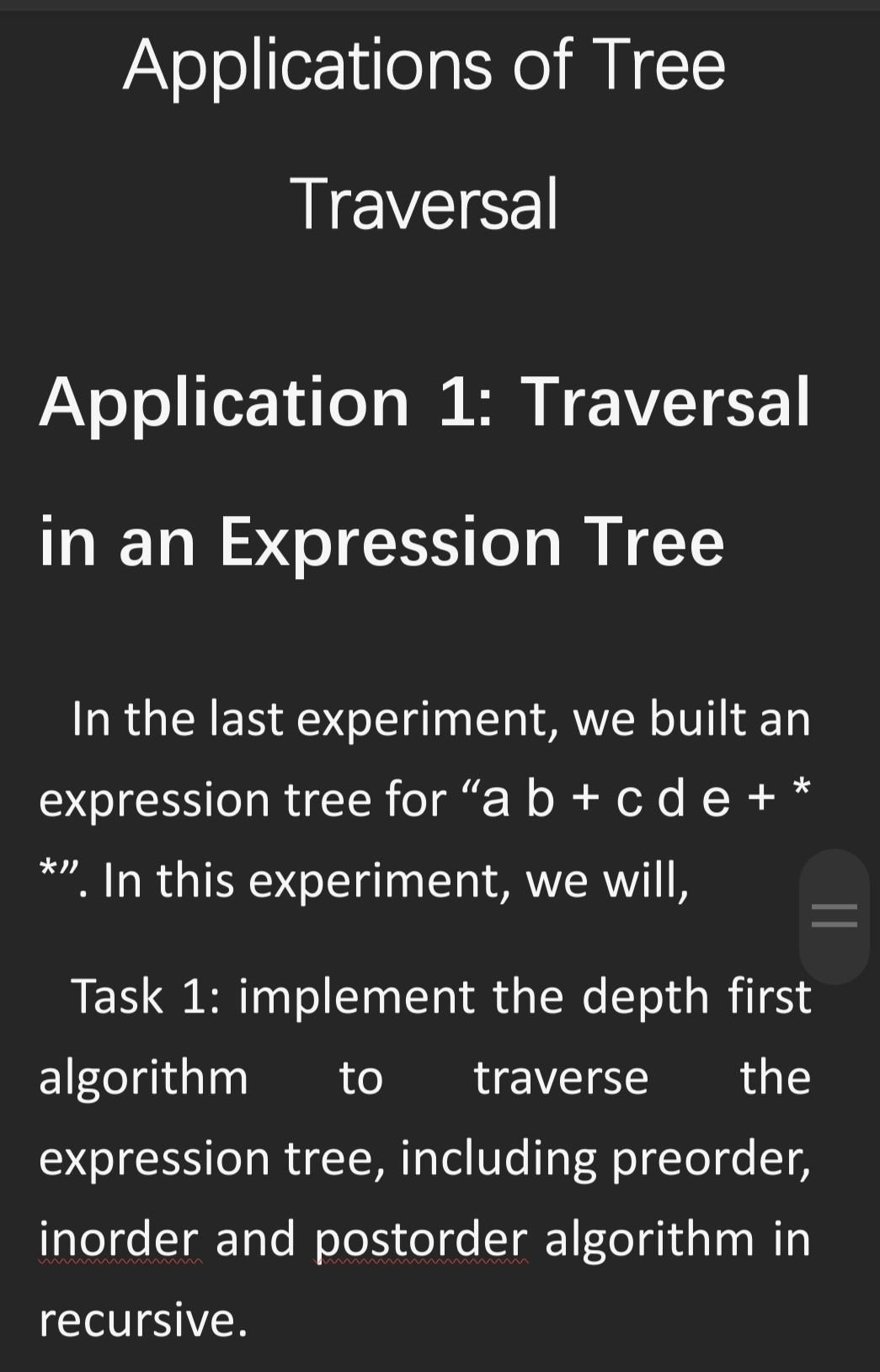 Solved Applications of Tree Traversal Application 1: | Chegg.com