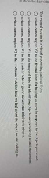 Solved The ventral stream is a visual processing pathway | Chegg.com