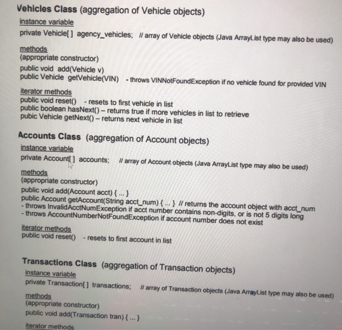 Solved Vehicles Class (aggregation of Vehicle objects) | Chegg.com