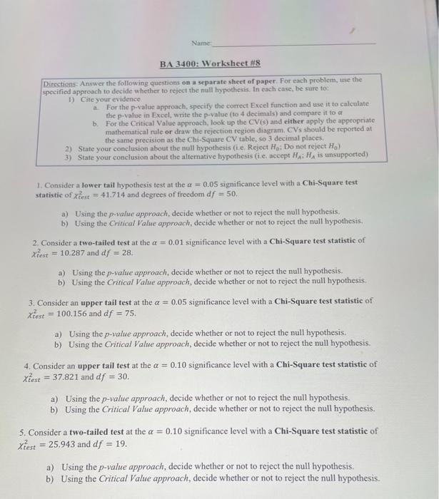 Solved Directions: Answer the following questions on a | Chegg.com