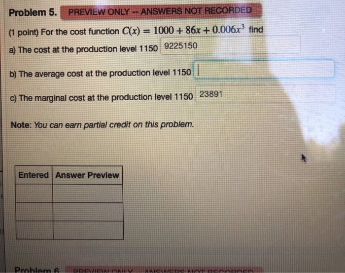 Solved Problem 5. PREVIEW ONLY -- ANSWERS NOT RECORDED (1 | Chegg.com