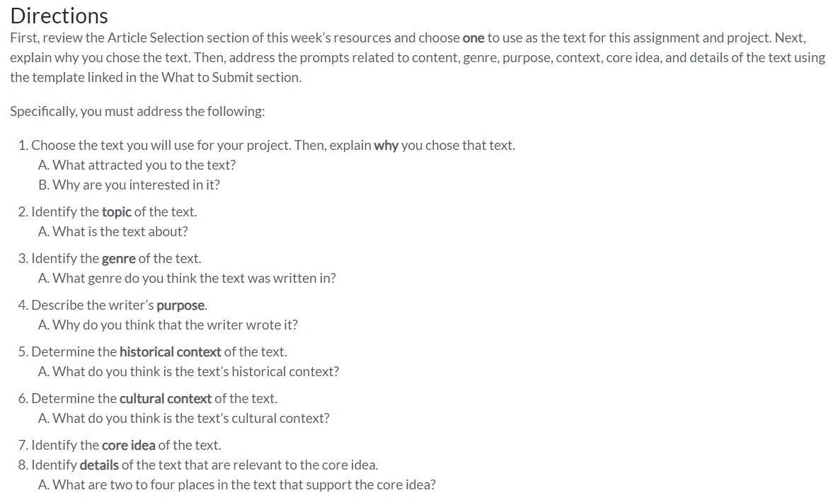 Solved The article that relates to this assignment is titled | Chegg.com