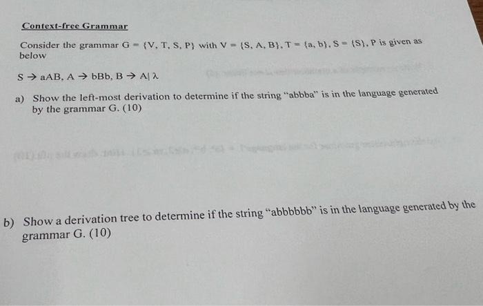 Solved Confext-free Grammar Consider the grammar G={V,T,S,P} | Chegg.com