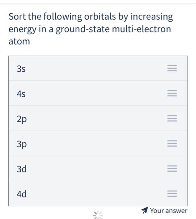 Solved Sort the following orbitals by increasing energy in a | Chegg.com