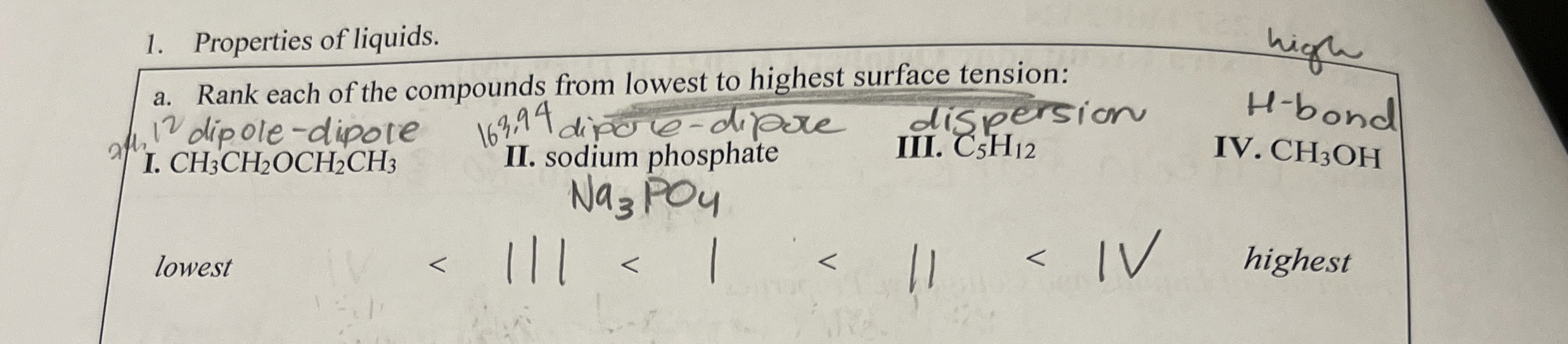 Solved Properties of liquids.a. ﻿Rank each of the compounds | Chegg.com