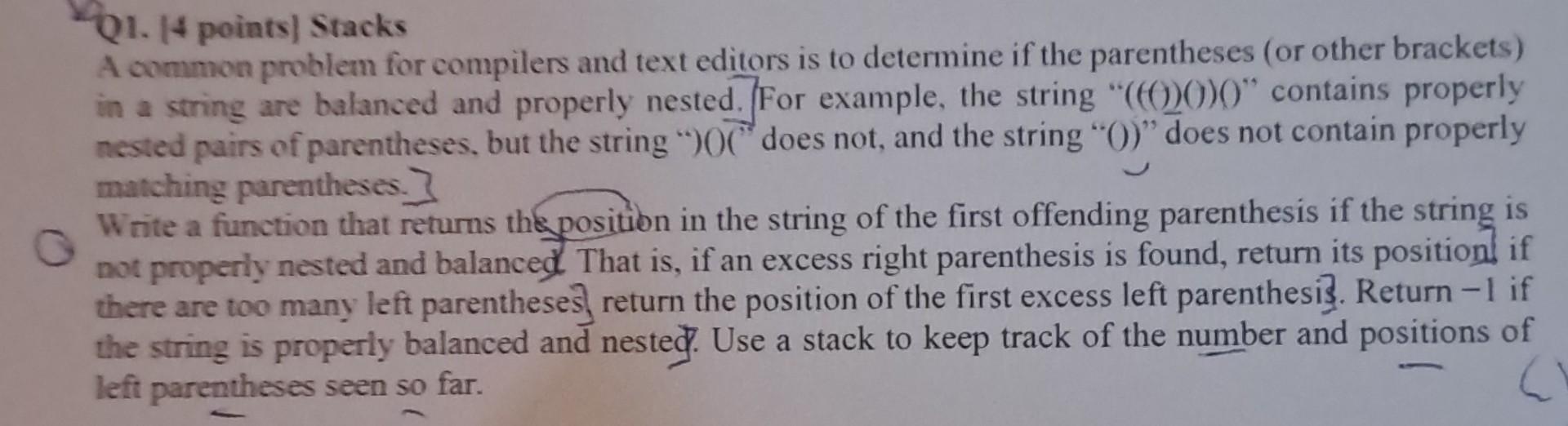 Solved Q1 14 Points Stacks A Common Problem For Compilers 