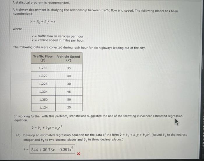 Solved A statistical program is recommended. A highway | Chegg.com