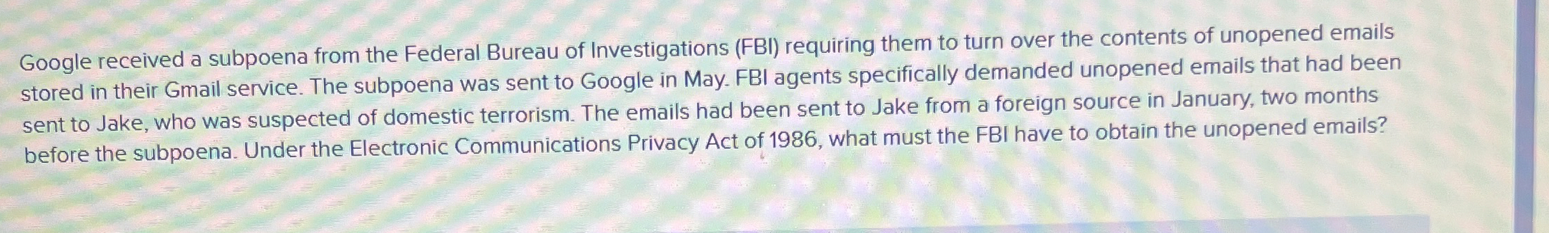 Solved How to solve Google received a subpoena from the | Chegg.com