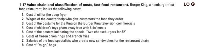 Solved 1-17 Value chain and classification of costs, fast | Chegg.com
