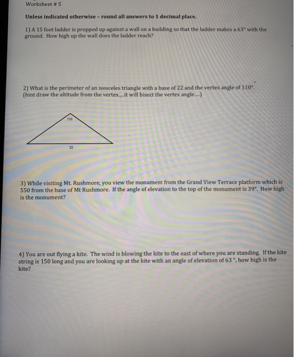 Solved Worksheet #5 Unless indicated otherwise -round all | Chegg.com