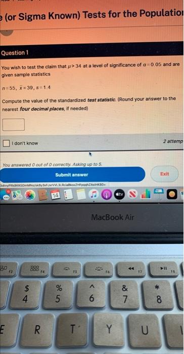 Solved (or Sigma Known) Tests for the Populatio Question 1 | Chegg.com
