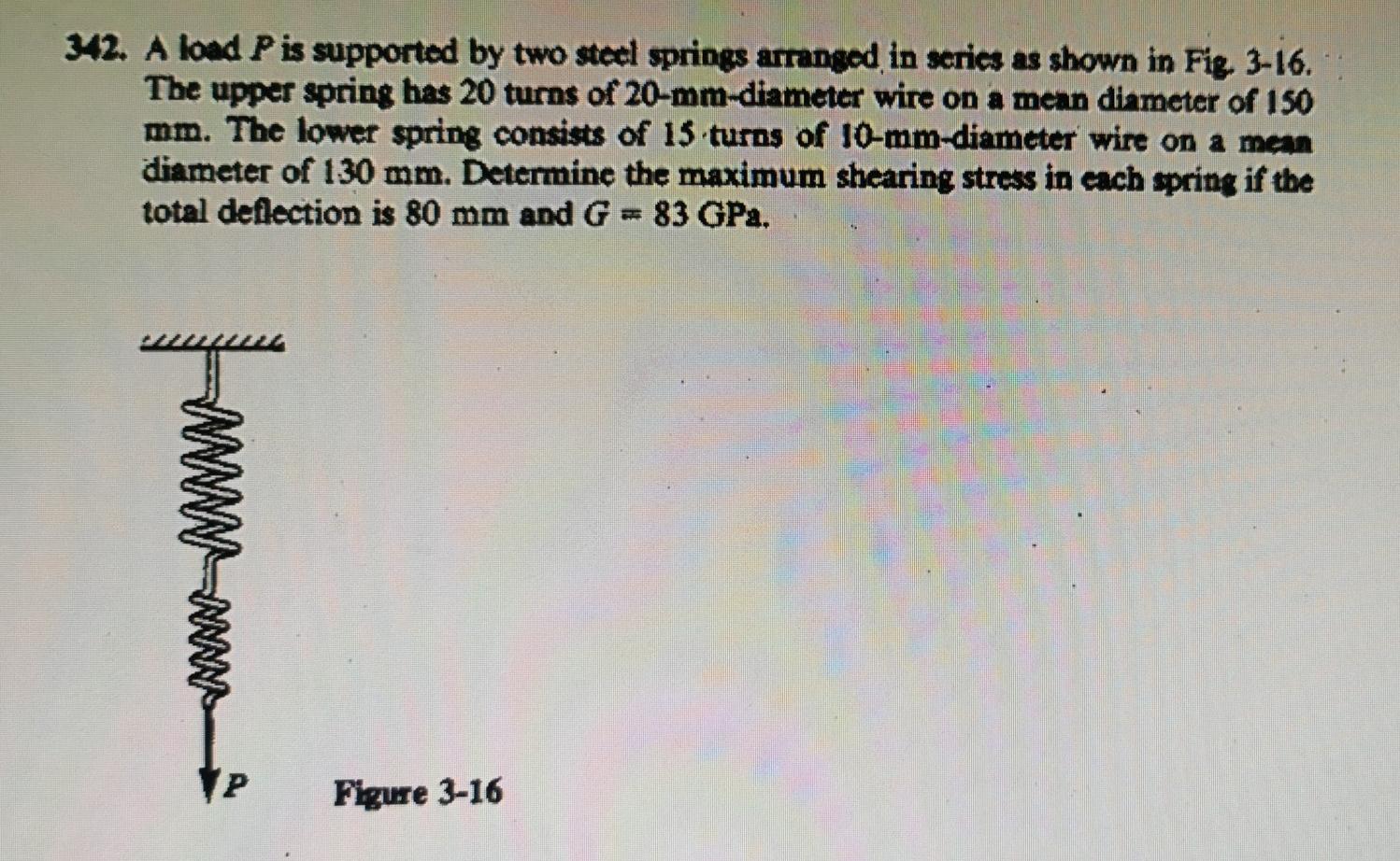 Solved 342. A load P is supported by two steel springs | Chegg.com