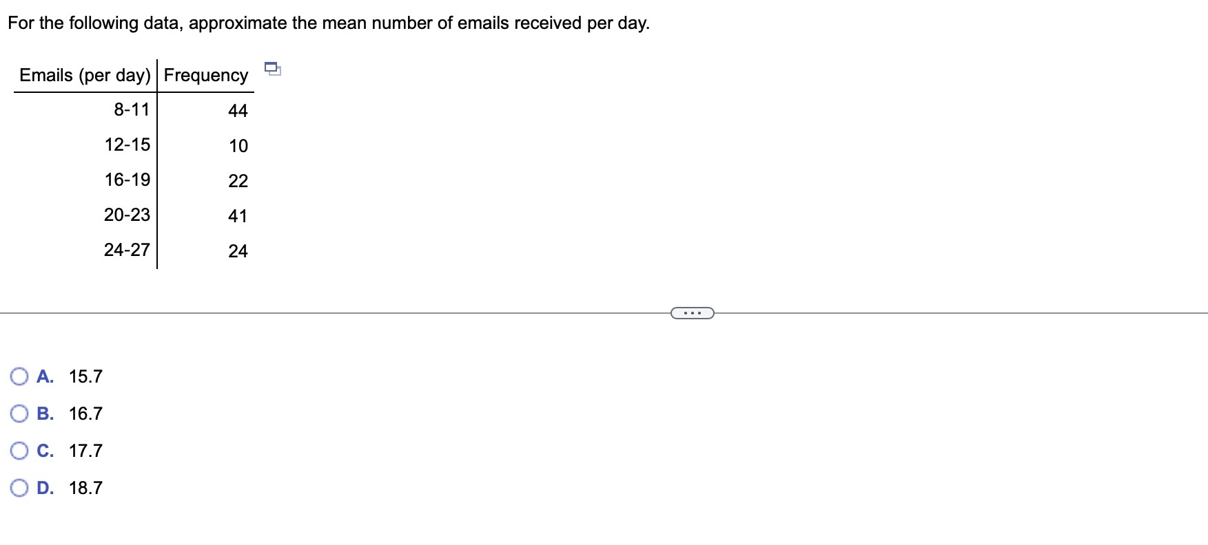 Solved For the following data, approximate the mean number | Chegg.com