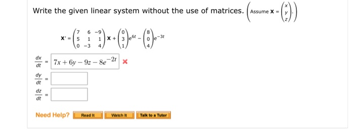 Solved Write The Given Linear System Without The Use Of 9093