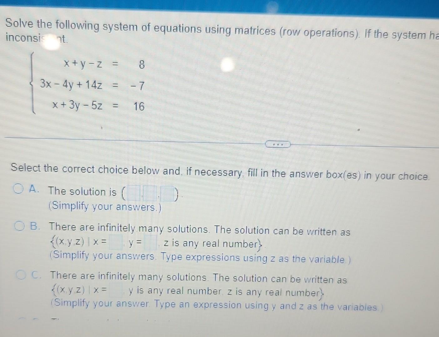 Solved Solve the following system of equations using | Chegg.com