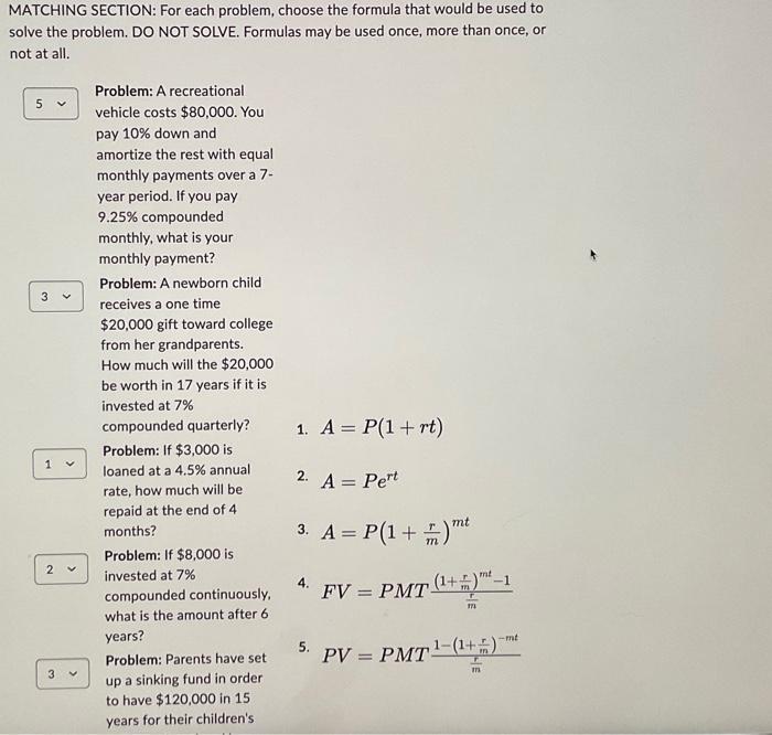 Solved MATCHING SECTION: For each problem, choose the | Chegg.com