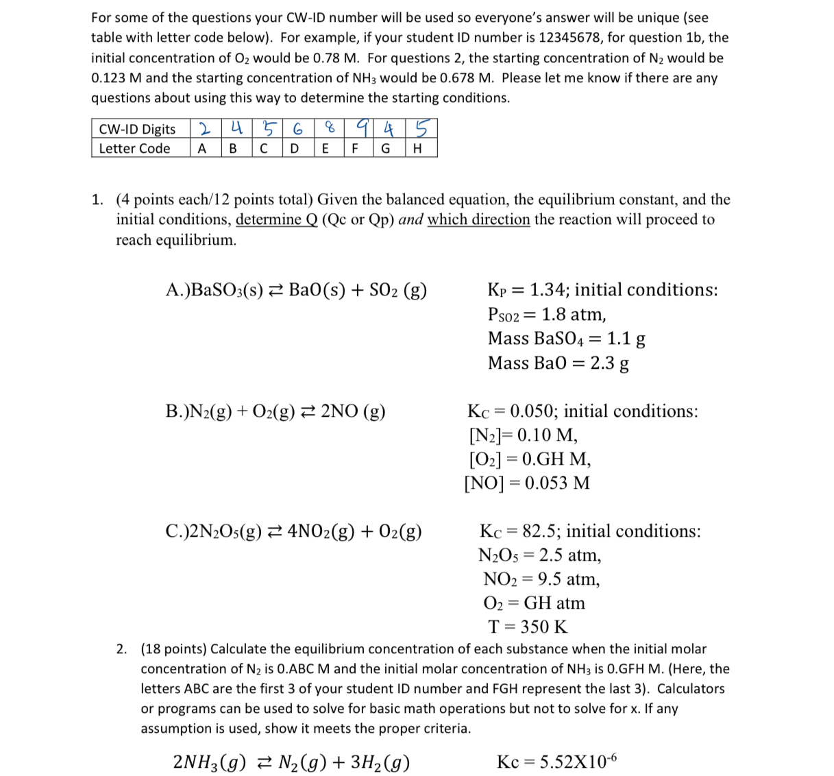 Solved For some of the questions your CW-ID number will be | Chegg.com