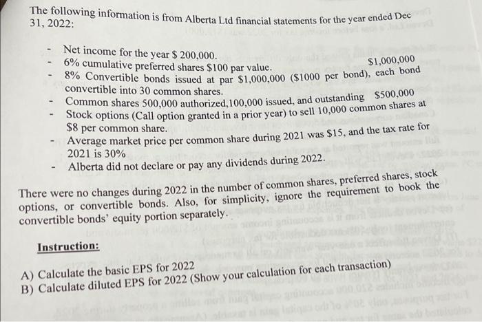 Solved The following information is from Alberta Ltd | Chegg.com